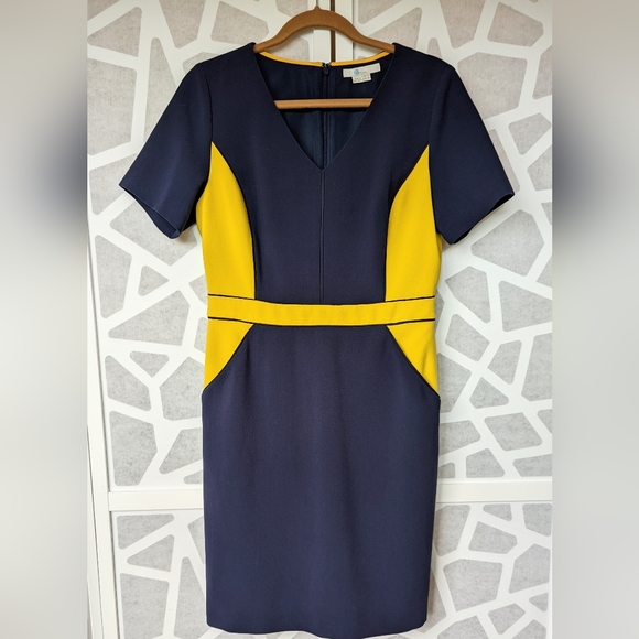Boden | Dresses | Boden Euc French Navy Yellow Color Block Vicky Sheath ...